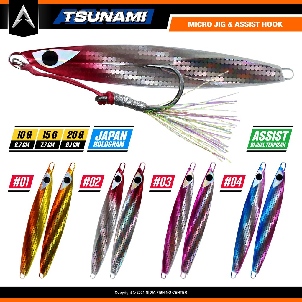 Jual METAL JIG MICRO JIG ATOM TSUNAMI 10 - 15 - 20 GRAM - ASSIST HOOK MICRO | Shopee Indonesia