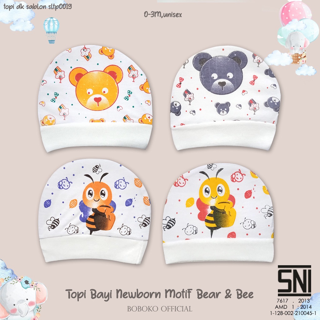 Jual Toko1234. Topi Bayi Newborn Motif Bee & Bear Usia 0 - 12 Bulan ...