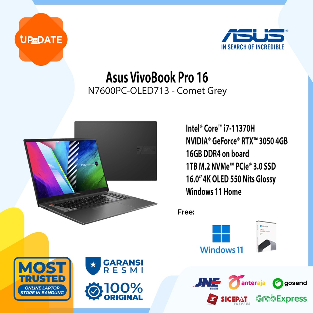Jual Asus N7600PC-OLED713 Core i7-11370H 16GB 1TB 16" RTX3050 W11 ...