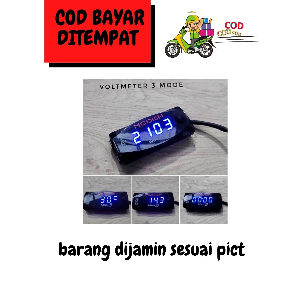 Jual VOLT METER MINI 3 IN 1 VOLTMETER WATERPROOF UNIVERSAL SUHU AKI JAM | Shopee Indonesia