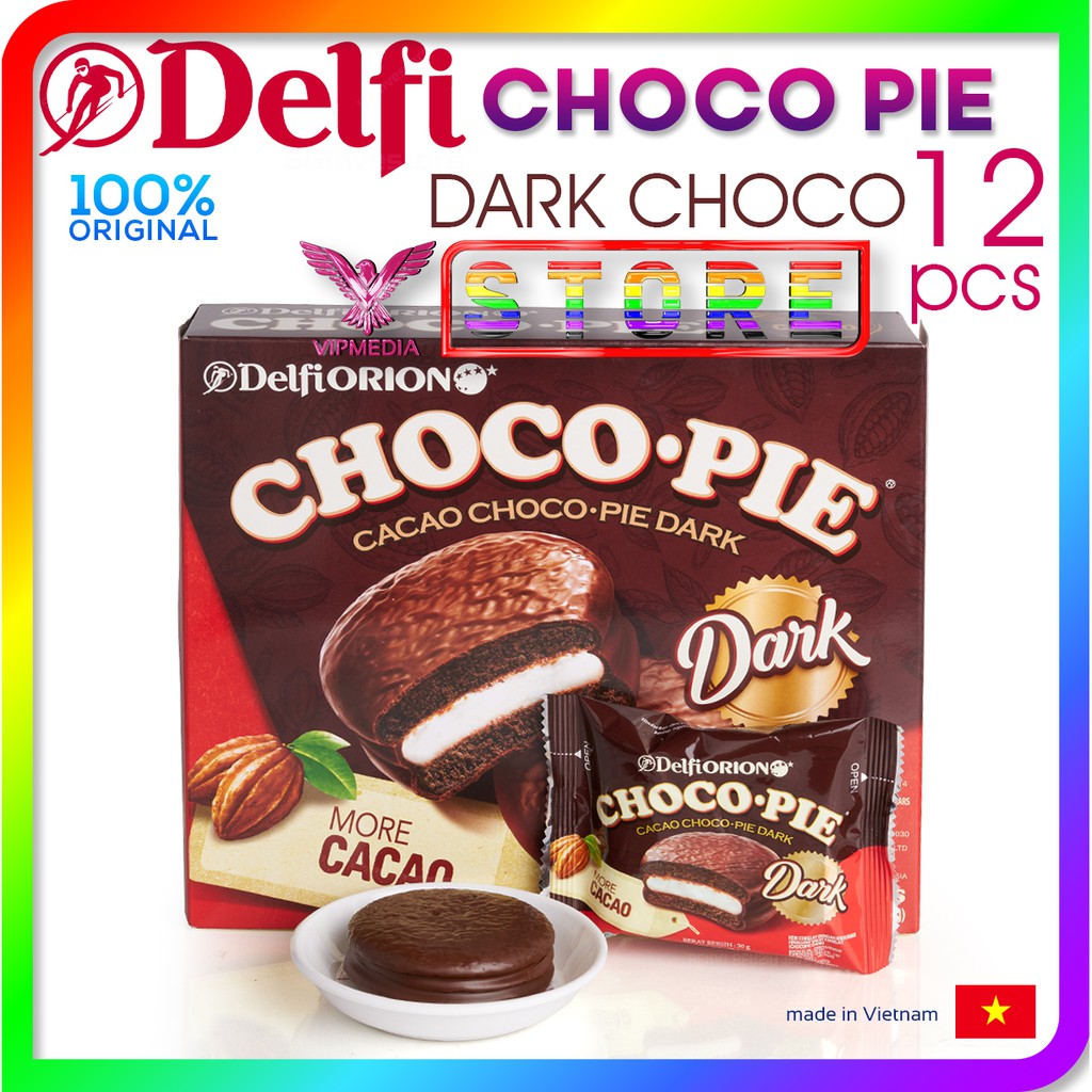 Jual Delfi CHOCO PIE Dark Chocolate 1 BOX isi 12 pcs | Shopee Indonesia