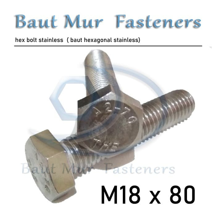 Jual Baut mur Stainless M18 x 80 sus 304 ss 304 THE a2-70 | Shopee Indonesia