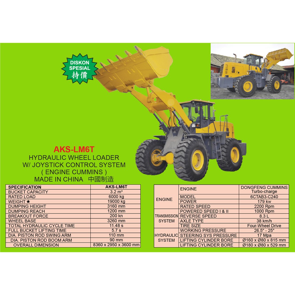 Jual Alat Berat Loder 6 Ton 3.2 m3 Hydraulic Wheel Loader w/ Joystick ...