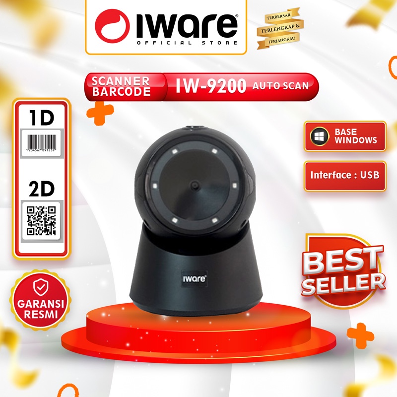 Jual IWARE OMNI BARCODE SCANNER 2D AUTO SCAN IWARE IW-9200 USB | Shopee ...