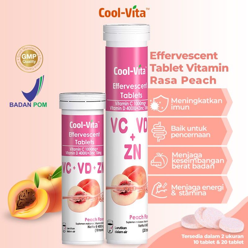 Jual CoolVita Vitamin Effervescent isi 10 Tablet Rasa Peach | Shopee ...