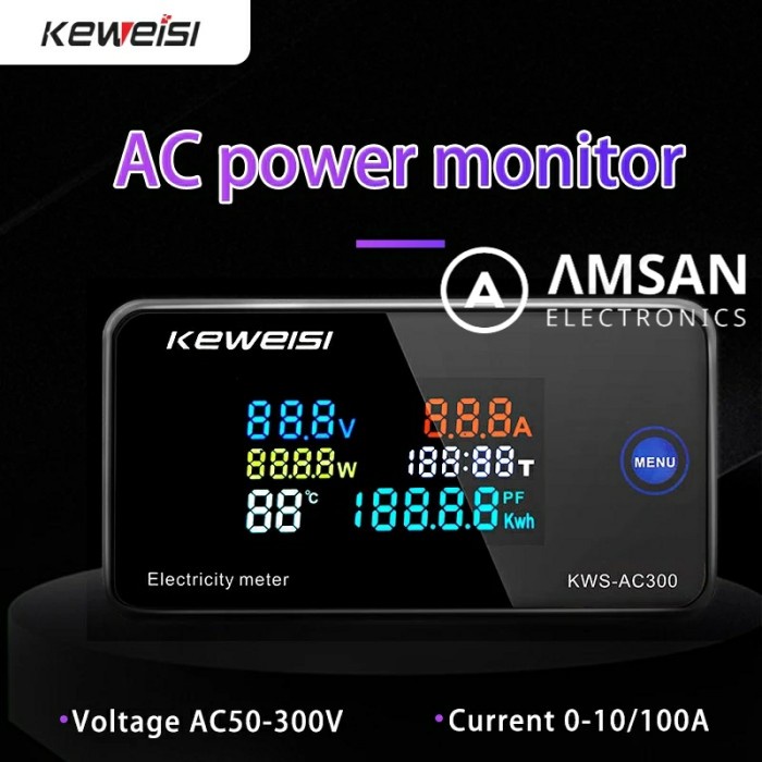 Jual KWS-AC300 10A 100A 6 in 1 Display kWh Power Factor Watt Meter Keweisi | Shopee Indonesia