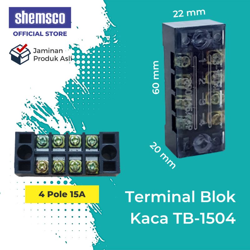 Jual 600v 15A 4 Pole Terminal Blok Kaca 4P TB-1504 Shemsco Panel Block STB | Shopee Indonesia