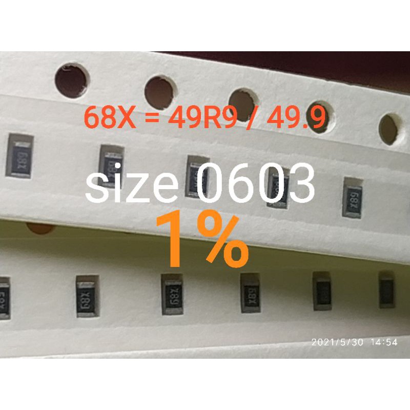 Jual 10pcs Chip resistor smd 49R9 atau 49.9 kode 68X size 0603 49,9ohm ...