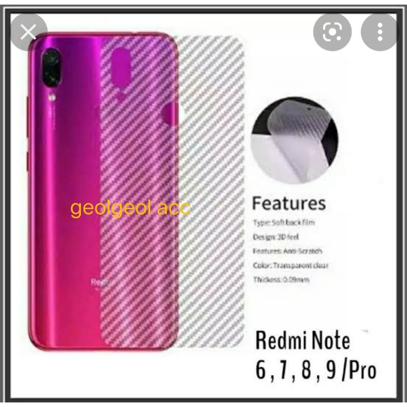 Jual skin carbon anti jamur tipe REDMI NOTE 7 pelindung layar belakang ...
