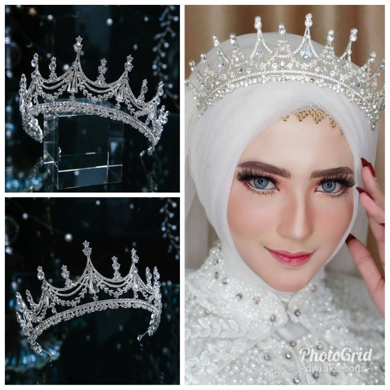 Jual Mahkota Crystal wedding mutiara Crown Tiara Aksesoris pengantin ...