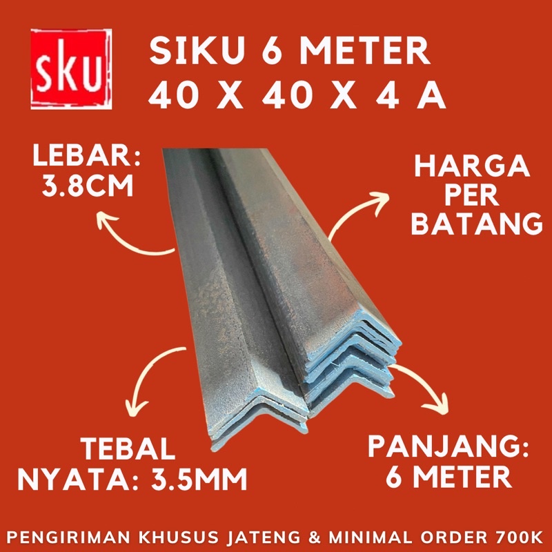 Jual SIKU 6 METER BESI L 40 X 40 X 4 A (LEBAR 3.8CM, TEBAL 3.5MM ...