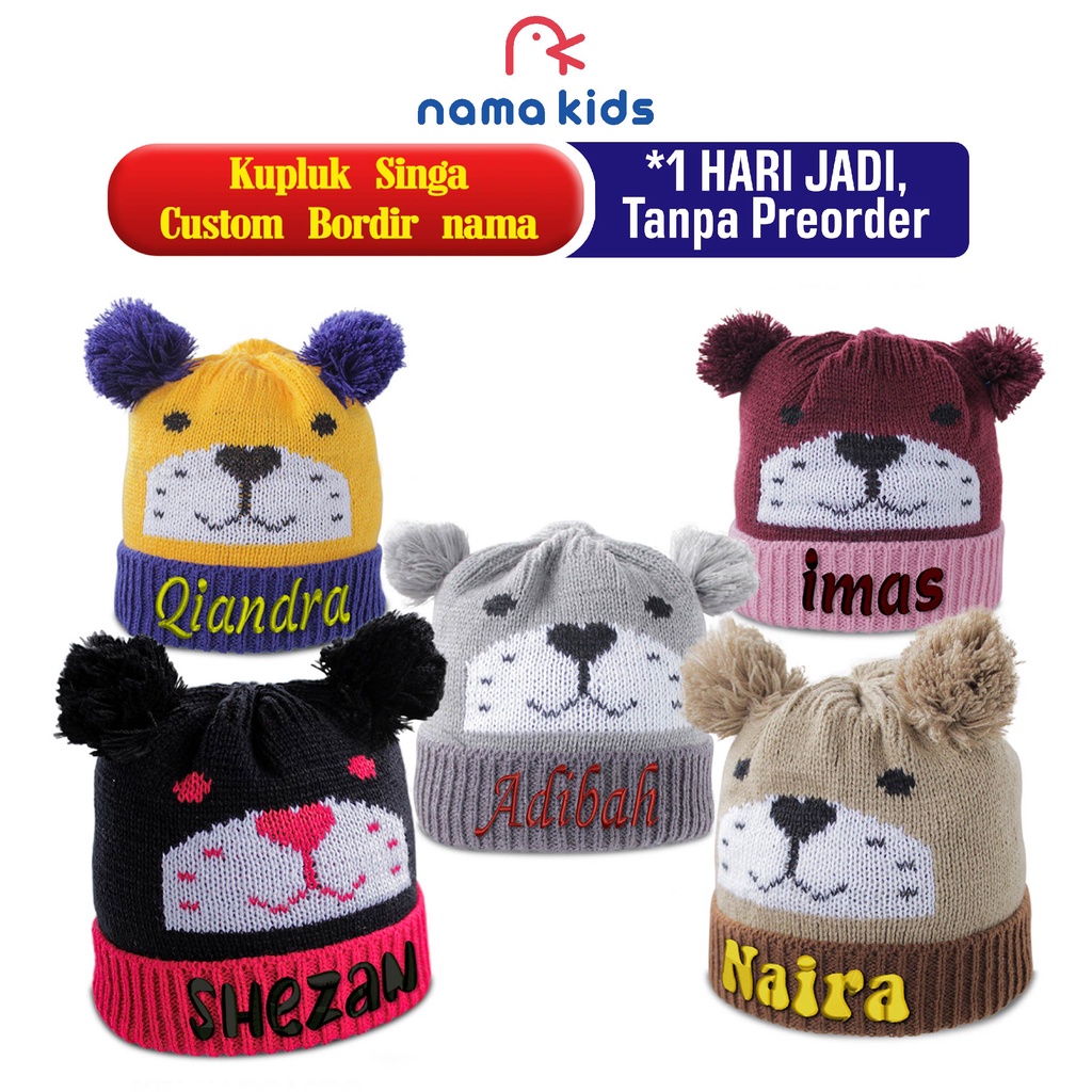 Jual KUPLUK ANAK CUSTOM KUPLUK BAYI BORDIR NAMA SATUAN KARAKTER SINGA ...