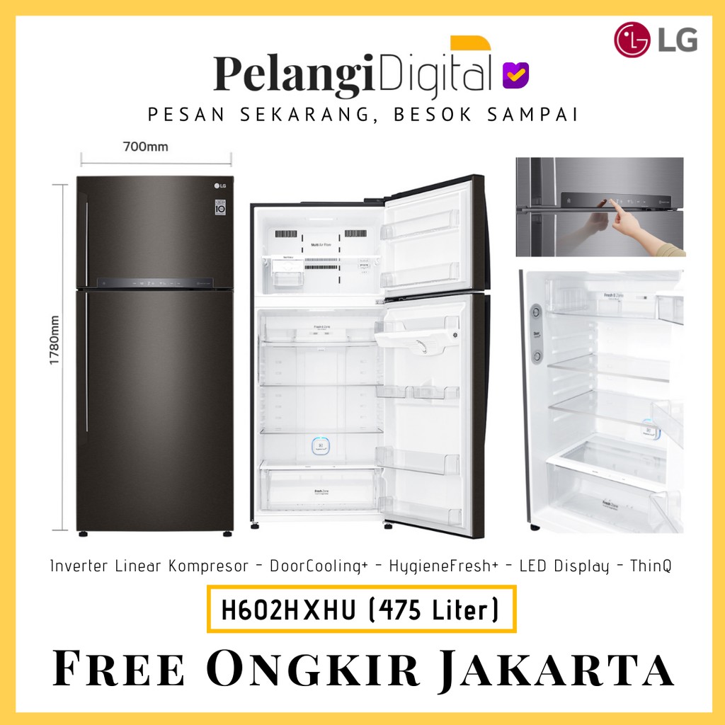 Jual LG Kulkas 2 Pintu / Lemari Es Dua Pintu Inverter Linear Hitam - 475 Liter - GN-H602HXHU ...