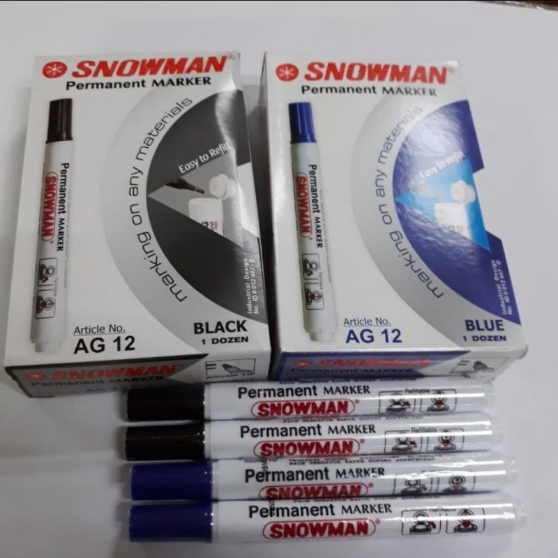 Jual Spidol Permanen Snowman AG 12 (HITAM / BIRU / MERAH) | Shopee Indonesia