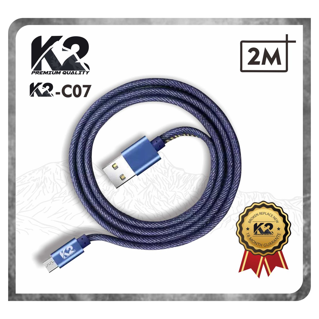 Jual KABEL DATA DENIM 2 METER K2-C07 K2 PREMIUM QUALITY MICRO / TYPE C ...