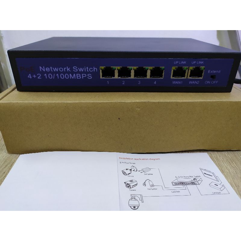 Jual HT412 POE Switch Hub 4 port POE + 2 port WAN khusus IPCam | Shopee ...