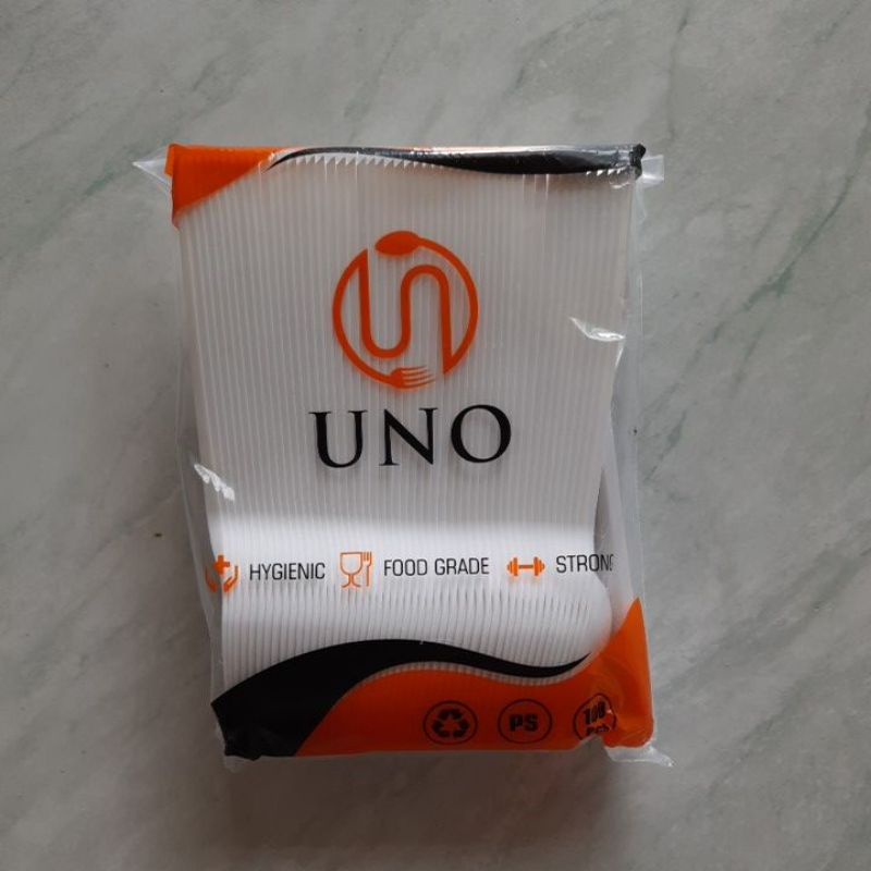 Jual sendok makan plastik putih hitam untuk catering merek UNO, JERAPAH ...