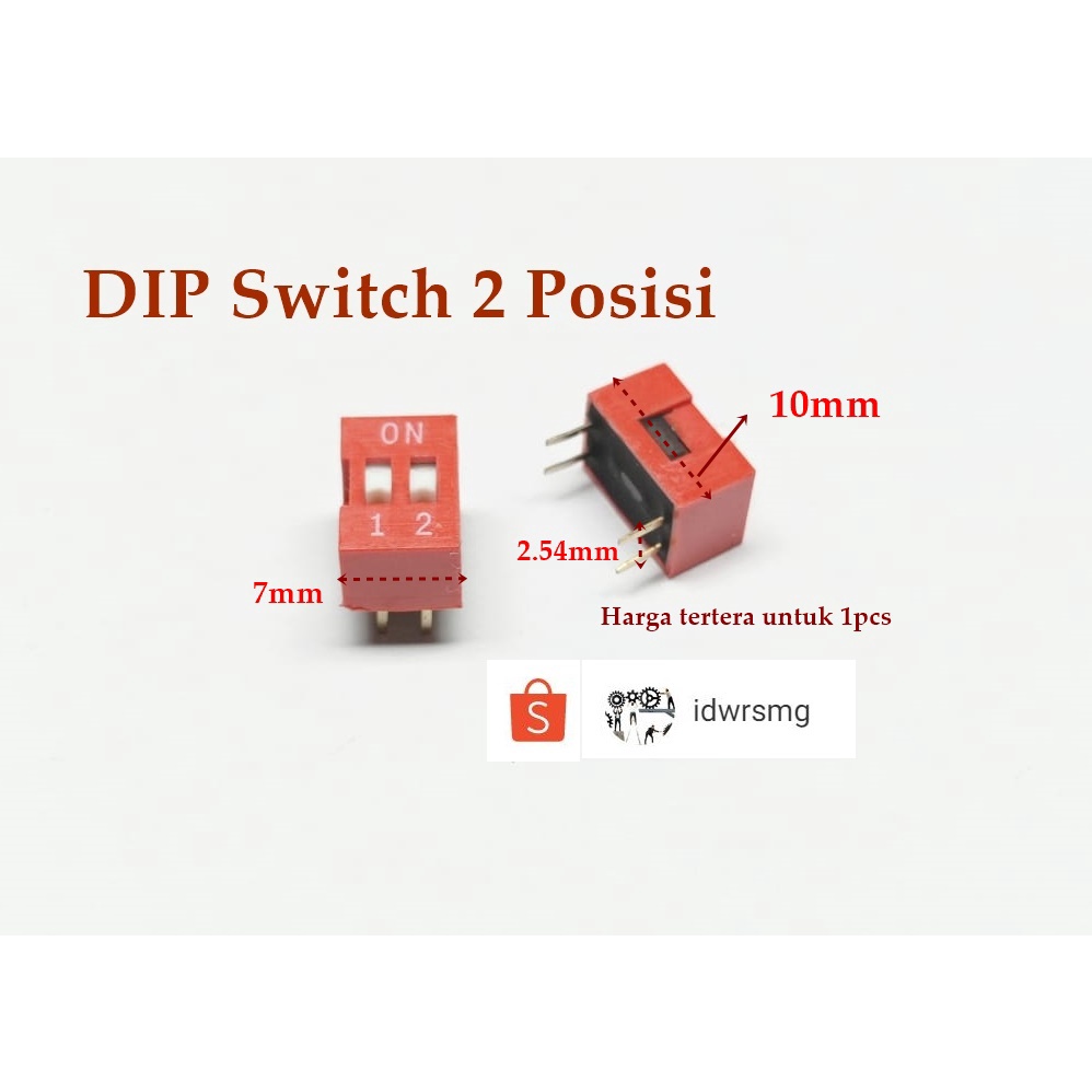 Jual SLIDE DIP switch 2 pin 2pin 2p red color 2.54mm warna merah 4 kaki ...