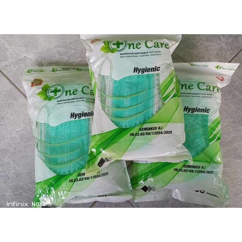 Jual Masker one care earlop 3ply kemasan pouch warna hijau isi 50pcs ...