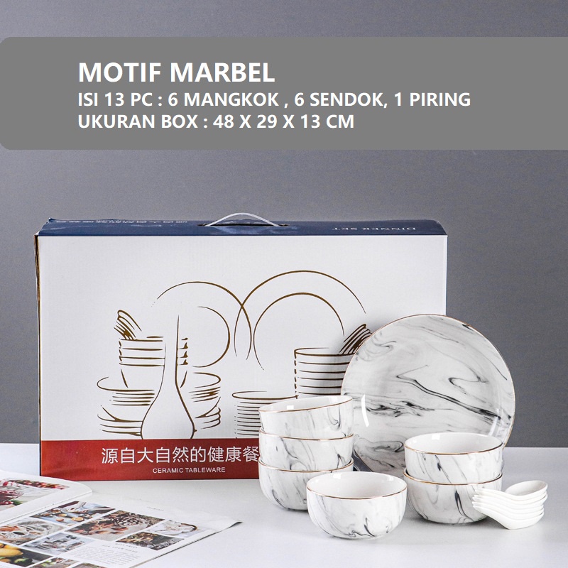 Jual piring mangkok set keramik marble 14set | Shopee Indonesia