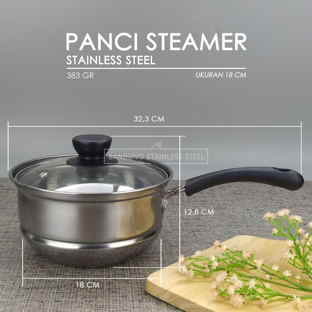 Jual Promo! Panci kukus steamer 18cm 20cm milk pot stainless steel tutup kaca murah | Shopee ...