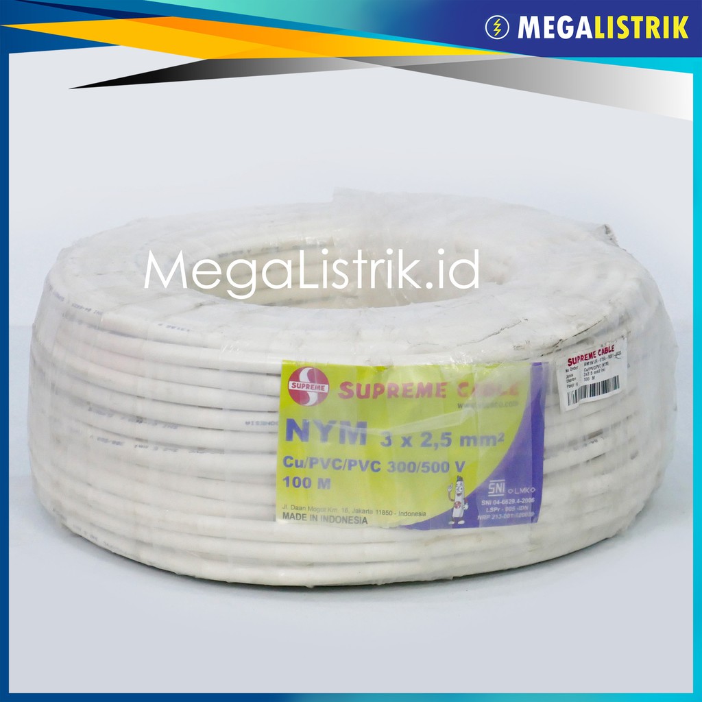 Jual SUPREME NYM 3X2.5 ( 100 METER ) / KABEL LISTRIK PUTIH KAWAT TEMBAGA 3 X 2.5 MM / 3X2,5 / 3 ...