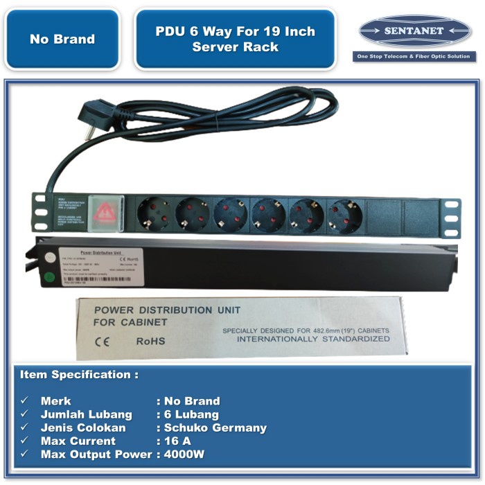 Jual Colokan listrik 6 lubang / PDU 6 lubang untuk rack server 19 inch ...