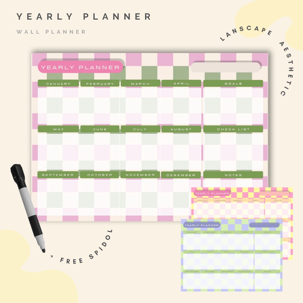 Jual Wall Planner Solucine - Gingham Addict Series - Yearly Planner ...