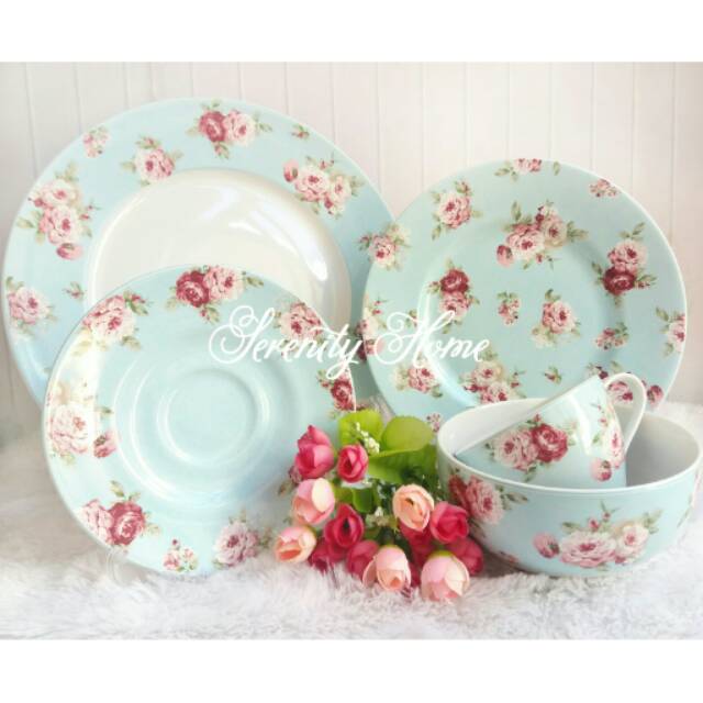 Jual Modern Rose Blue Dinner Set | Shopee Indonesia