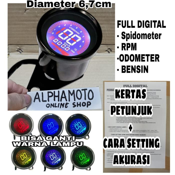 Jual spidometer tachometer bensin rpm digital bulat speedometer ...