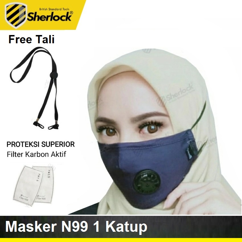 Jual Masker N99 Carbon Filter Sherlock Respirator Single Valve + Tali ...