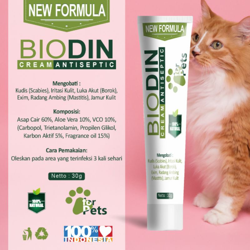 Jual Biodin Cream Antiseptic 30gr New Formula Obat Luka Anjing Kucing ...