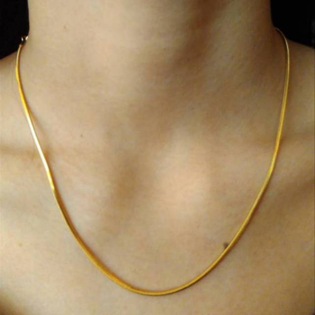 Jual Kalung Titanium Gold Pria Wanita motif kotak , bulat, pipih 45cm ...