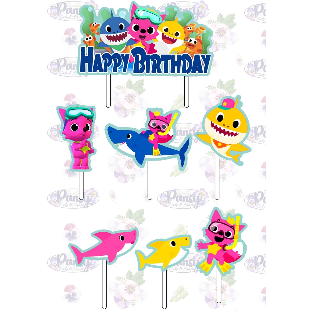 Jual Cupcake topper / cake topper Baby Shark + banner birthdqy EKONOMIS ...