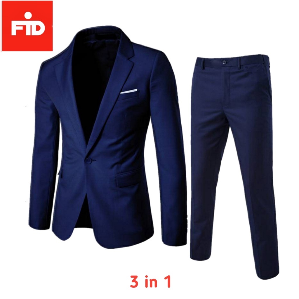 Jual Setelan Jas Pria Slimfit 3 in 1 Warna Navy Jas Rompi dan Celana Bahan High Twiss | Shopee ...