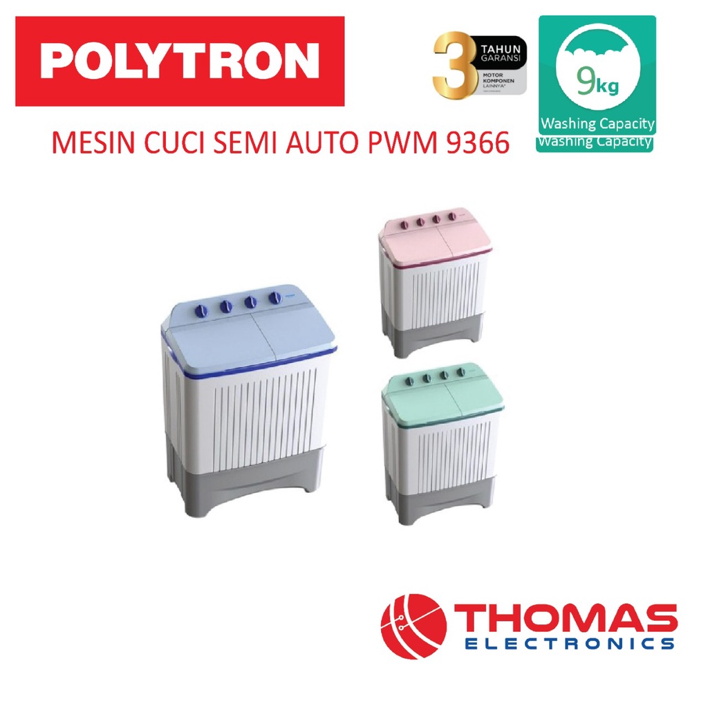 Jual MESIN CUCI POLYTRON SEMI AUTO PWM 9366 Washing Machine 9 Kg ...