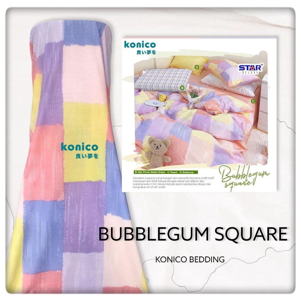 Jual KONICO kain Katun sprei Meteran Motif MINIMALIS BUBBLEGUM SQUARE Tabur Star Esra GROW Catra ...