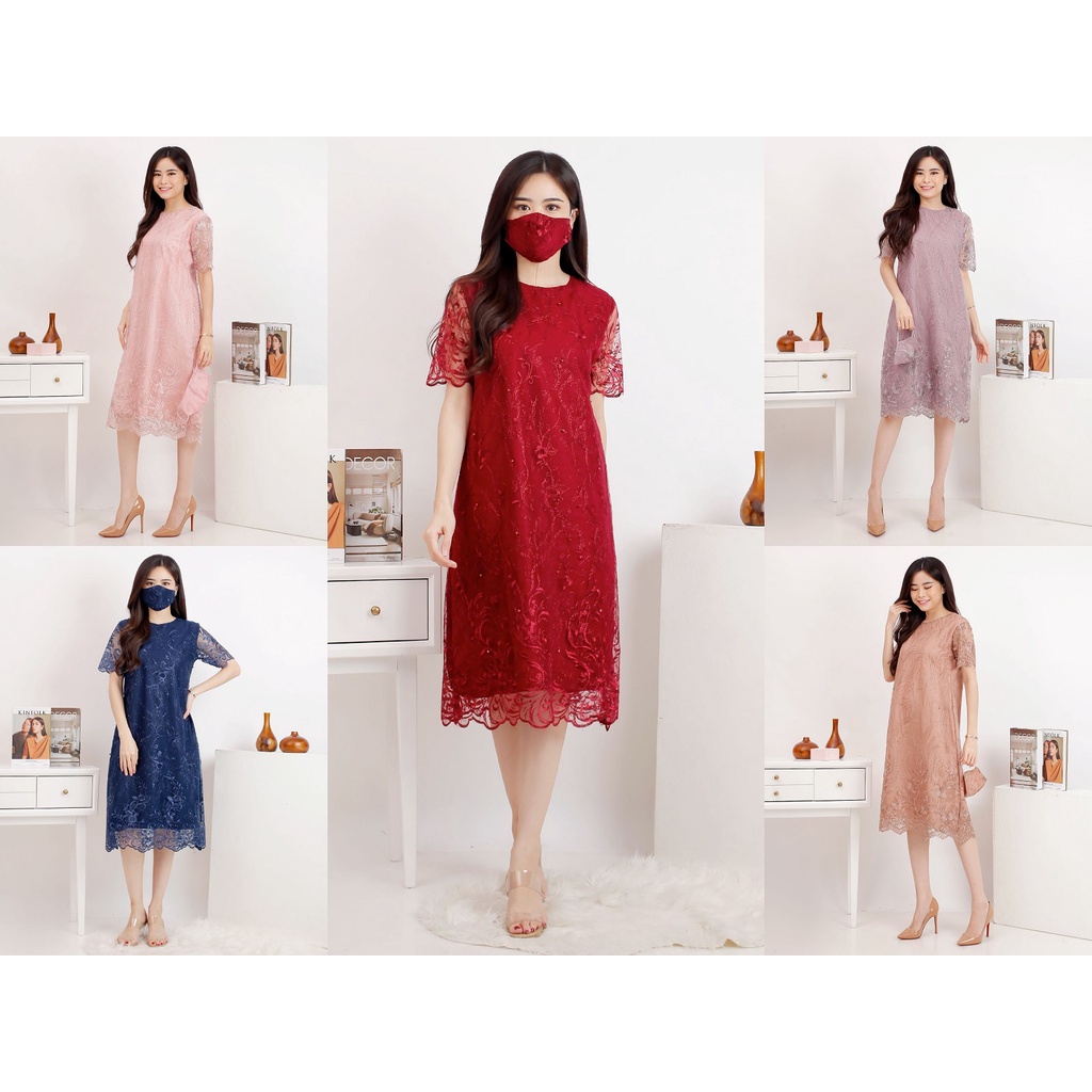 Jual Party Dress Pesta Kondangan LILI Tile Mutiara / Dress Brukat Tille ...
