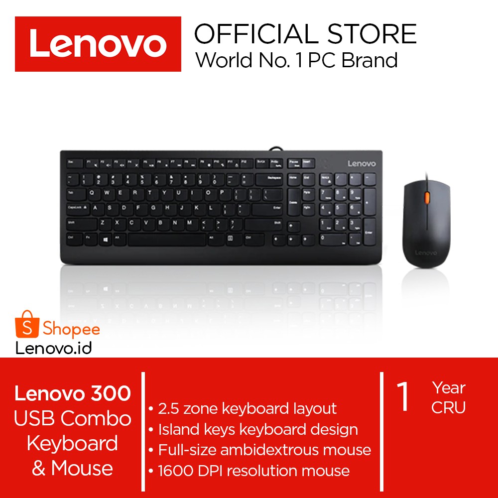 Jual Lenovo 300 USB Combo Wired Keyboard & Mouse - US English ...