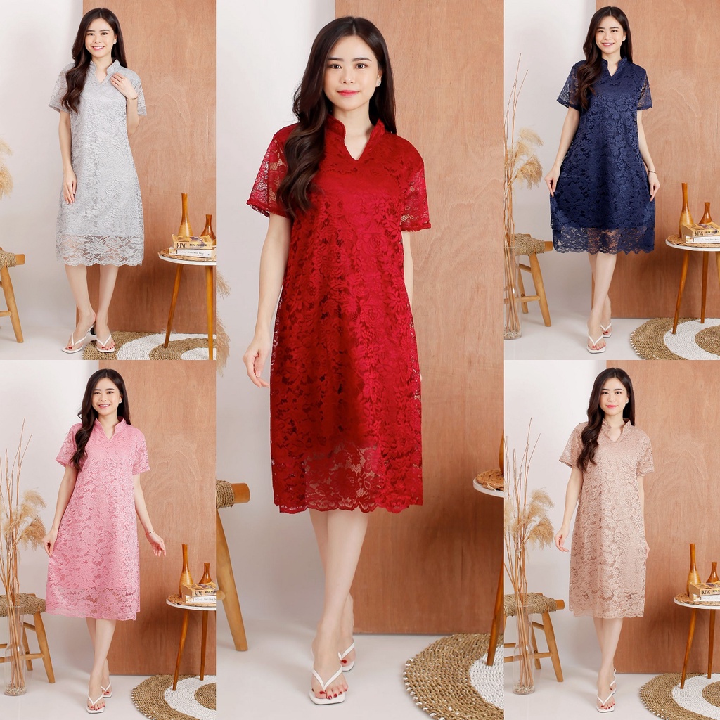 Jual (REALPICT) Dress Brukat Pesta Kondangan JUVENIA Jumbo XXL / Dres Wanita Brokat Gereja Natal ...