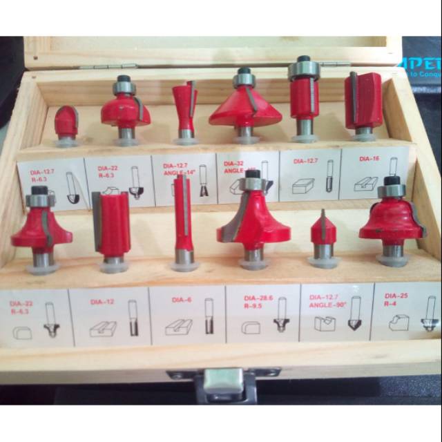 Jual Mata router/Router Bit Set 12 Pcs - Mata Profil Set Mata Trimmer ...