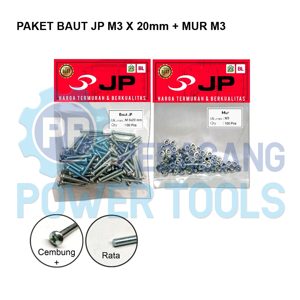 Jual PAKET 2 SET BAUT MUR 3x20 BAUT JP M 3 x 20 MM MUR M3 SKRUP ISI 100 PCS | Shopee Indonesia