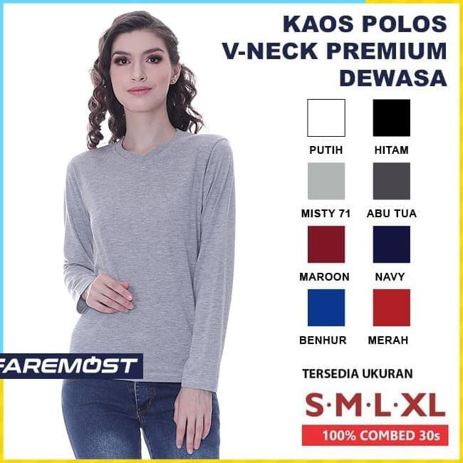 Jual Lefg Faremost Kaos Polos Wanita Lengan Panjang V-Neck Combed 30S ...