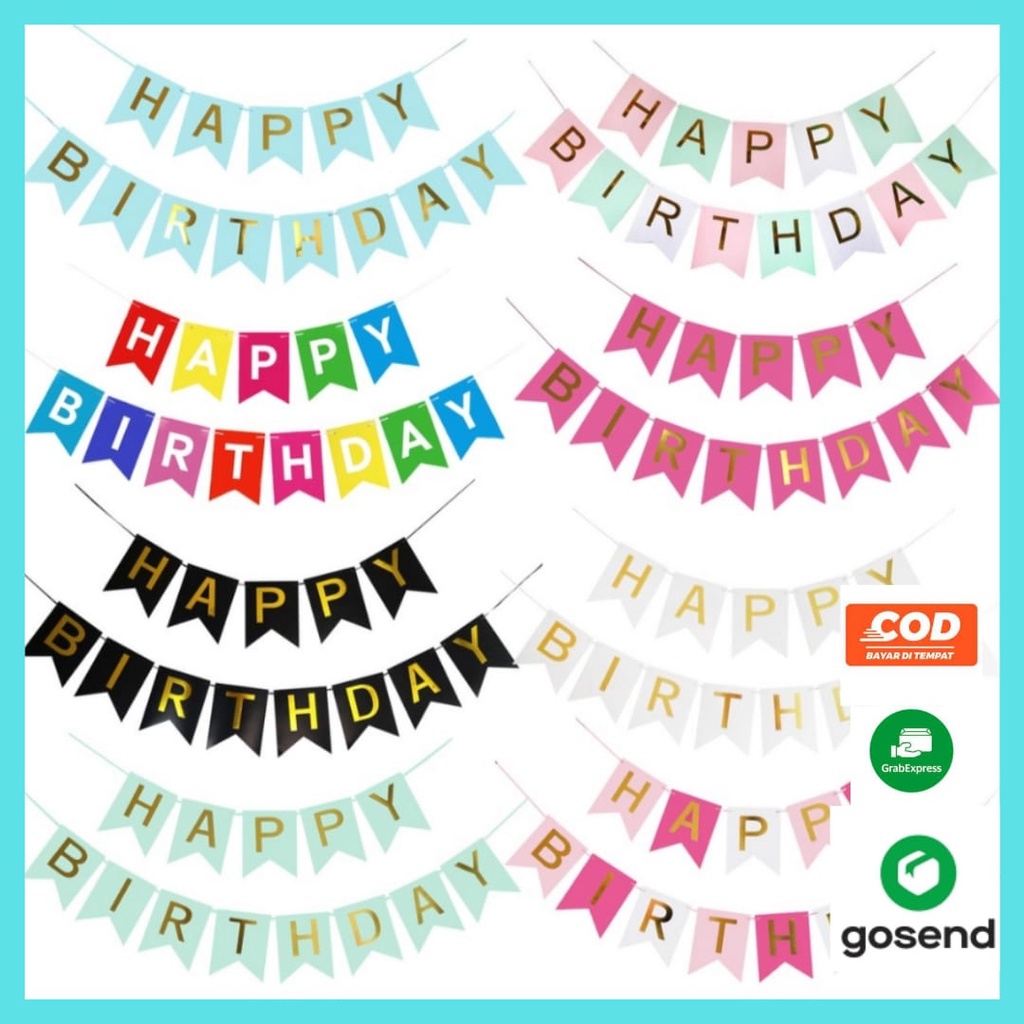 Jual BUNTING FLAG BANNER HAPPY BIRTHDAY PERSEGI + TALI | Shopee Indonesia