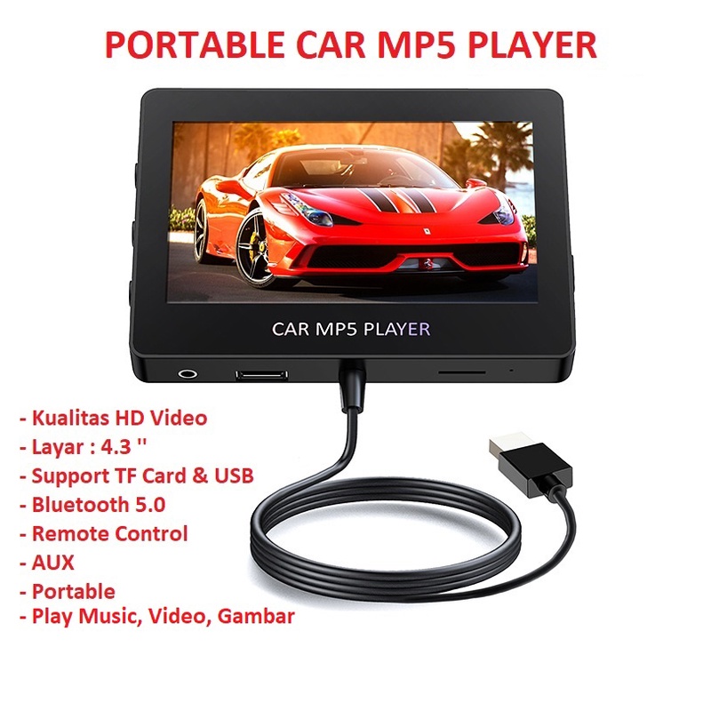 Jual PORTALBE CAR MP5 PLAYER DENGAN LAYER BESAR 4.3 Inchi Support ...