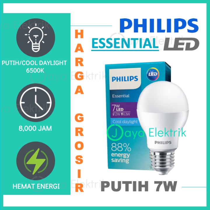 Jual Lampu Philips LED Essential 7W Putih Cool Daylight 6500K (7 Watt 7 W 7Watt) Original Grosir ...