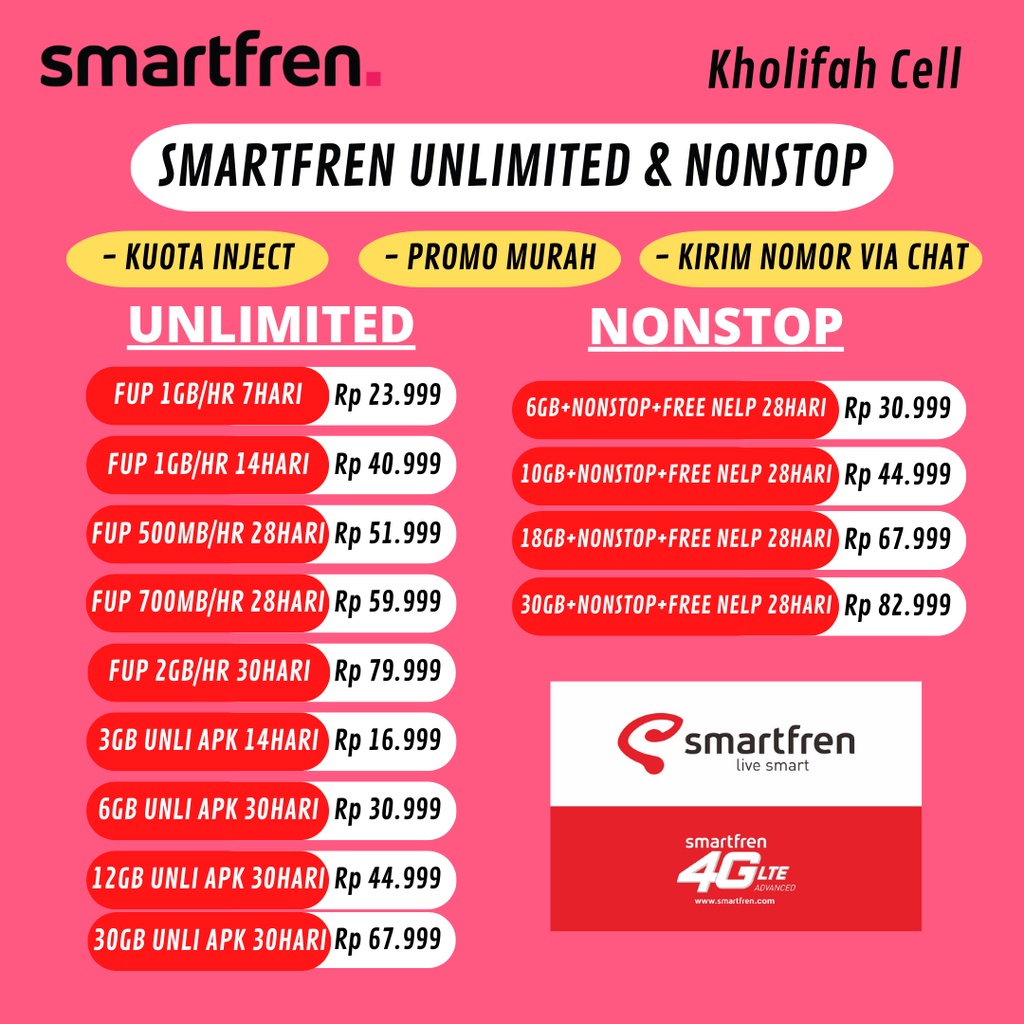 Jual PAKET DATA SMARTFREN UNLIMITED DAN KUOTA NOSTOP MURAH LENGKAP [KUOTA INJECT] | Shopee Indonesia