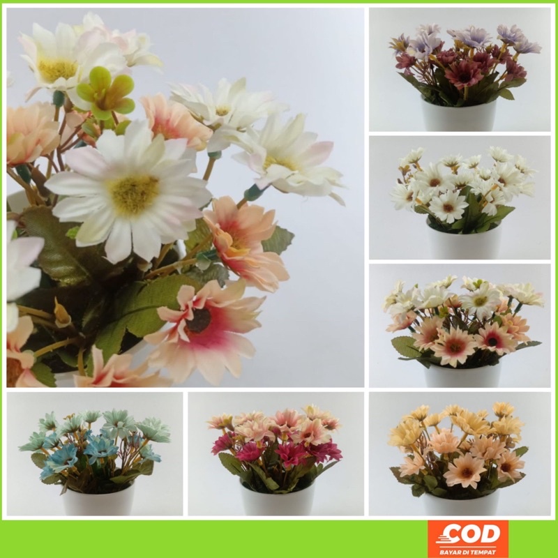 Jual Bunga Plastik Krisan + Pot :) 6 tangkai 18 kuntum bunga hias bunga ...