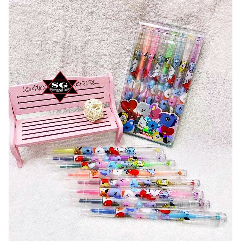 Jual Pen BTS BT21 Cair Warna Warni (8 pcs) Pulpen Karakter BTS Lucu ...