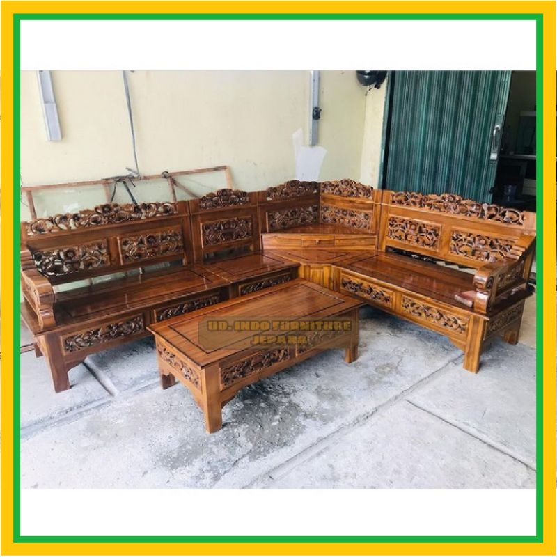 Jual Set kursi sudut full ukir Jepara bahan kayu jati untuk ruangan ...